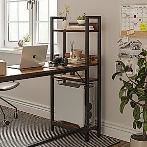 CubiCubi L Shaped Desk with Storage Shelves, Computer Corner Desk for Home Office, Writing Gaming Study Desk Table with Bookshelf, Space Saving, Brown