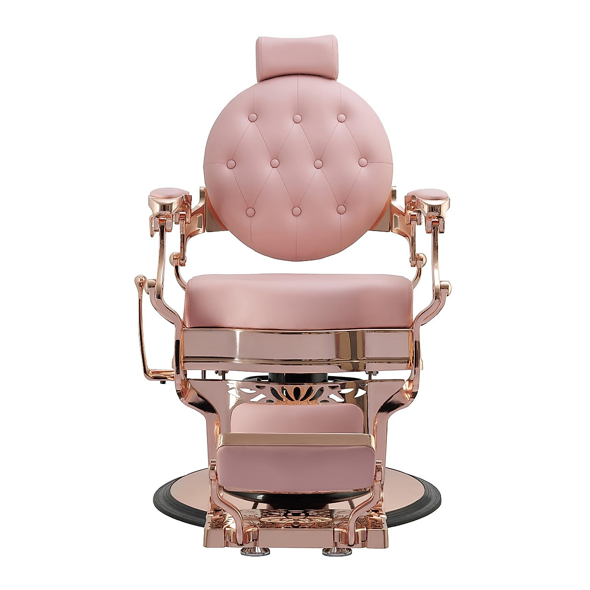 Truman Vintage Barber Chair, Reclining Heavy Duty Barber Chair, Pink Seat Rose Gold Frame