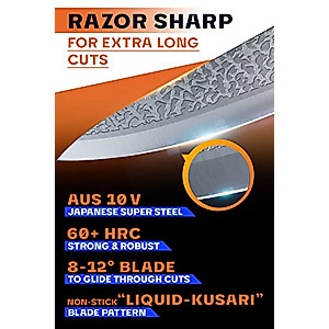 Dalstrong Chef Knife - 9.5 inch - Ronin Series - Double Bevel Blade Razor Sharp - Japanese AUS-10V Super Steel - Damascus Chef's Knife - G10 Handle Kitchen Knife - Black Acacia Wood Sheath