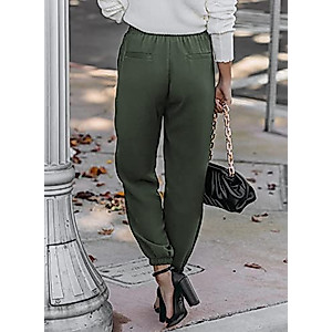 EVALESS Women's Linen Pants Summer Drawstring Elastic High Waisted Business Casual Work Pants for Women 2025 Trendy Loose Comfy Harem Pants Trousers Womens Joggers with Pockets Green Medium