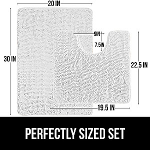 Gorilla Grip Bath Rug and Area Rug Set, Bath Rug Size 30 x 20 in, Shaggy Machine Washable Mats, Area Rug Set Size 22 x 19 x 15 in and 30x20, Absorbent Washable Mats, Both in White, 2 Item Bundle