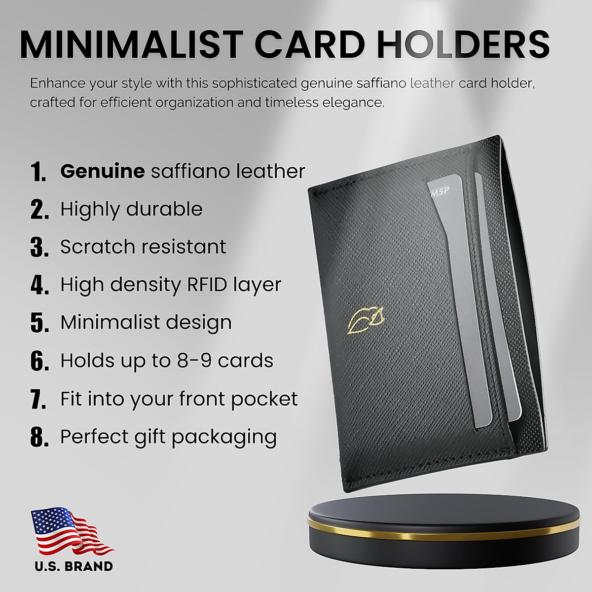 TMSP RFID Wallet for Men - Real Saffiano Leather Business Card Holder Wallet for Men - RFID Blocking Wallet - Credit Card Holder for Men - Minimalist Wallet for Men - Leather Card Holder