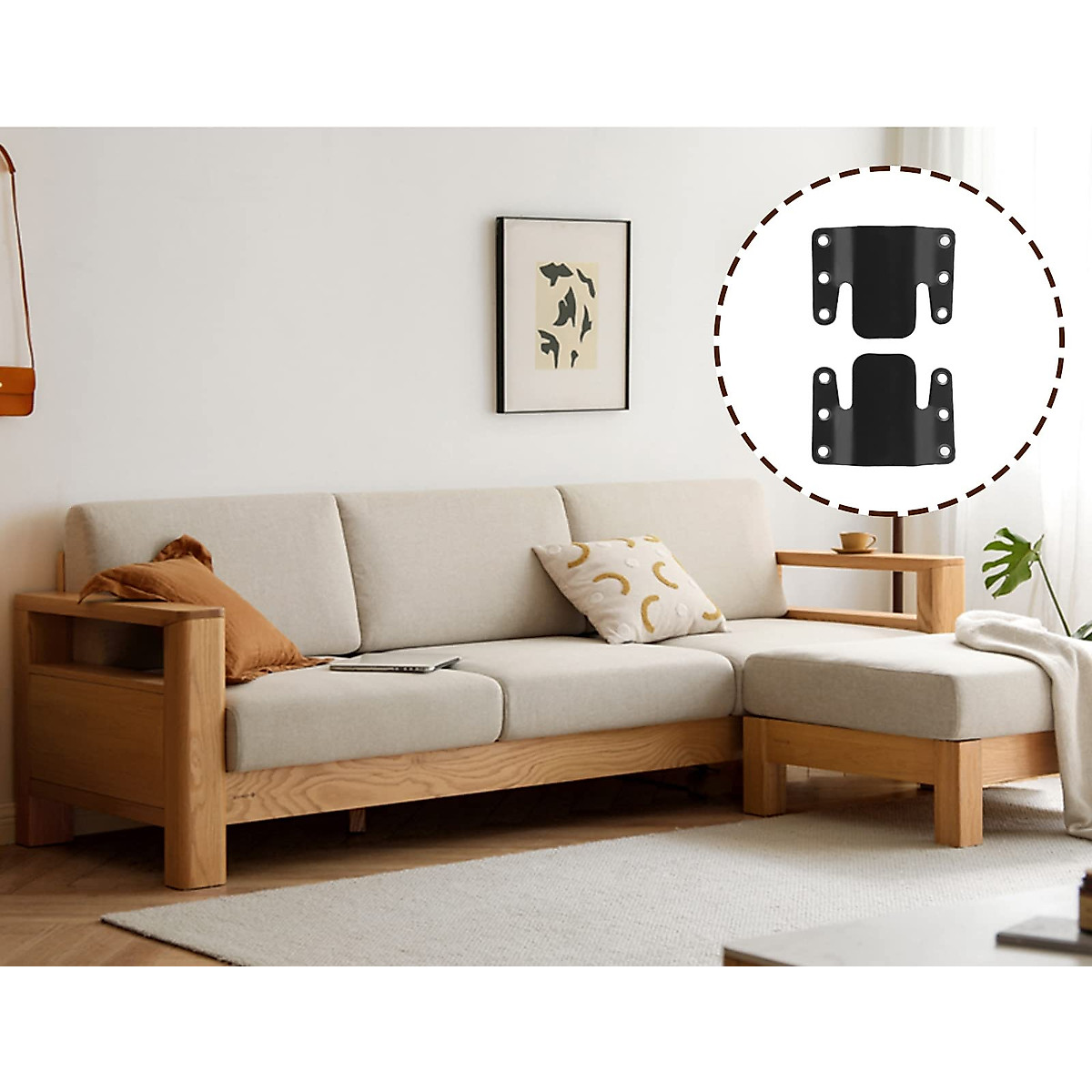 Cionyce 4 Pcs Sectional Couch Connectors, Sectional Sofa Connector Bracket Universal Sofa Interlocking Connector with Screws for Couch, Loveseat, Chair, Recliner(Black)