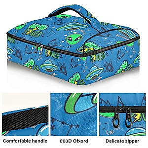 Kcldeci Insulated Thermal Food Carrier Insulated Casserole Carrier for Hot or Cold Food,Space Alien Sticker Pattern Insulated Tote Bag for Potluck Cookouts Parties Picnic,Lasagna Lugger