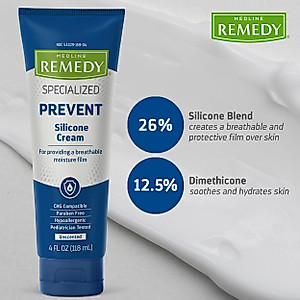 Medline Remedy Specialized Silicone Cream, Unscented (4 fl oz), 12 Count, Gentle Breathable Film for All Ages, Paraben-free and Hypoallergenic Skin Care Cream, Barrier Cream for Dry Cracked Skin