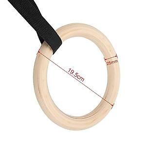 OUKENS Combination Fitness Products Gymnastic Rings, 1 Pair Wooden Gymnastic Rings with Adjustable Buckle Straps 330lbs Capacity for Home Gym