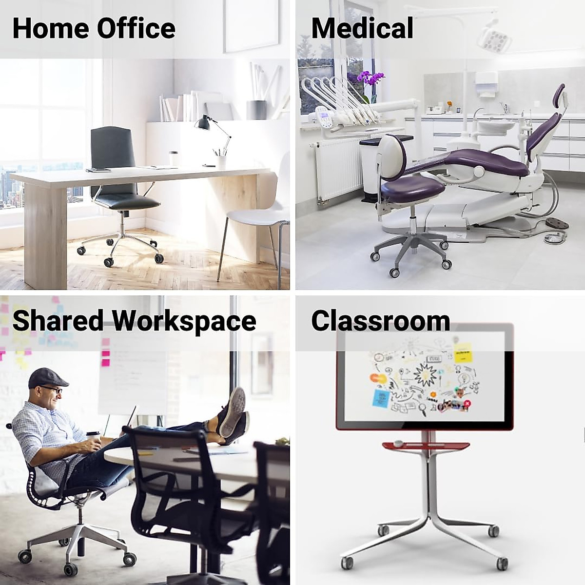 Enso Motion Office Chair Replacement Caster Wheels, 70 Okina Mu Series - Grey (Set of 5)