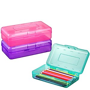Sooez 3 Pack Pencil Case, Large Pencil Box Case, Clear Crayon Marker Box Bulk, Hard Plastic School Supplies with Snap-tight Lid, Stackable Storage Container Art Craft Organizer for Bead Pens
