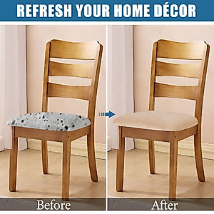 Smiry Velvet Seat Covers for Dining Room Chair Set of 6, Stretch Fit Removable Washable Chair Seat Cushion Protector Slipcovers with Ties, Beige