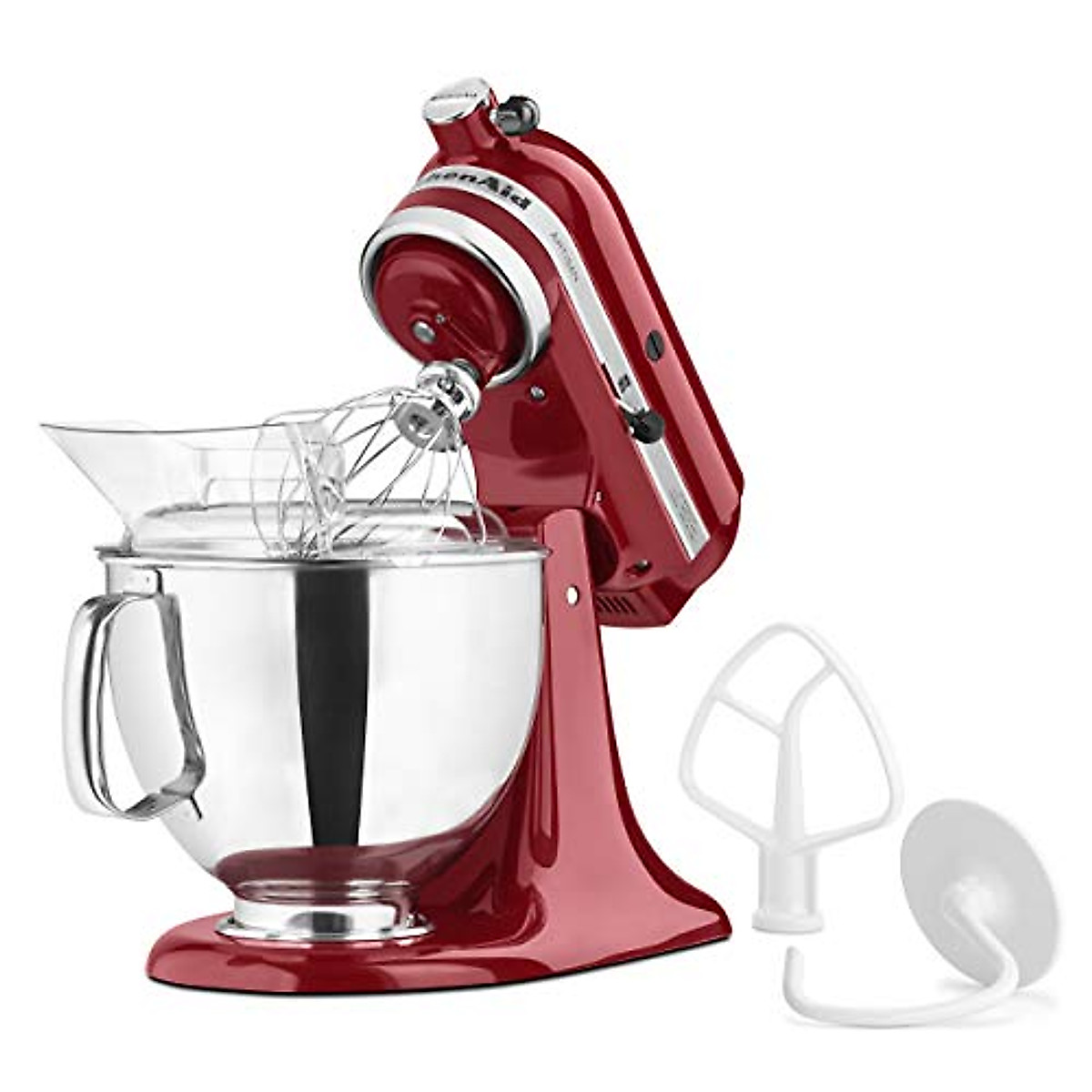 KitchenAid KSM150PSER Artisan Tilt-Head Stand Mixer with Pouring Shield, 5-Quart, Empire Red & KSMMGA Metal Food Grinder Attachment, Silver