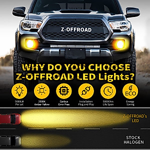 Z-OFFROAD Yellow LED Fog Lights Assembly with Clear Lens for Tacoma 2016-2022 4Runner / Tundra 2014-2019 Camry 2007-2014 Amber Golden Yellow Bumper Driving Lamps Replacement