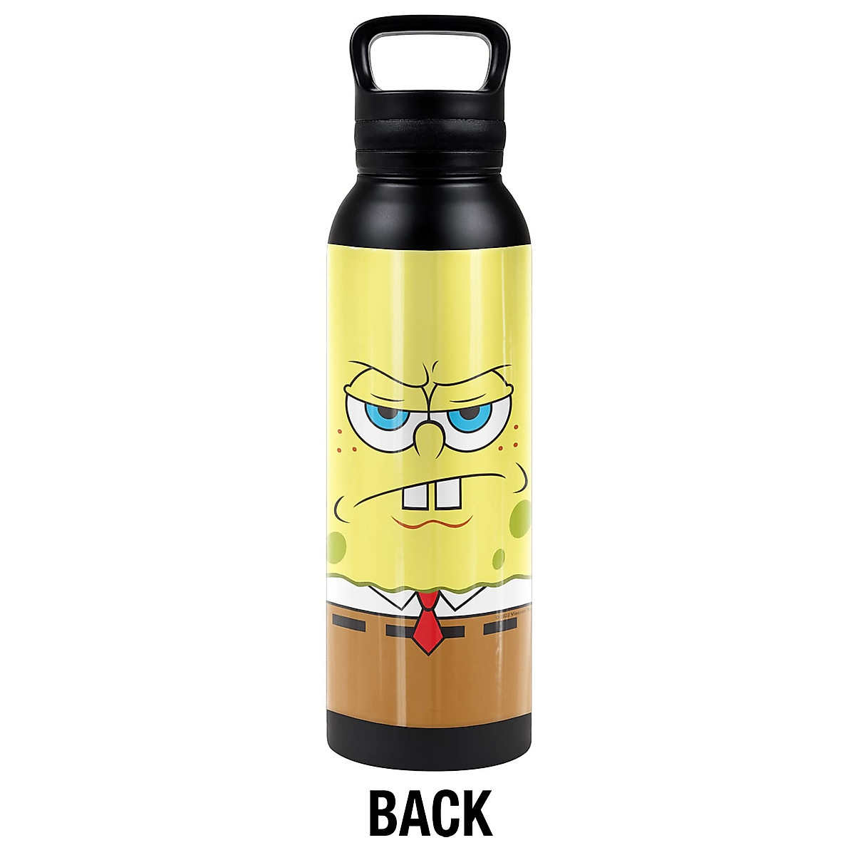 LOGOVISION Spongebob Official Dual Face Logo 24 oz Insulated Canteen Water Bottle, Leak Resistant, Vacuum Insulated Stainless Steel with Loop Cap, Black