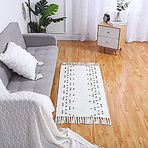 CAROMIO Boho Bathroom Runner Rug with Tassels, 2' x 4.4', Black and White Geometric Kitchen Rug, Washable Tufted Decorative Woven Throw Rug for Kitchen, Doorway, Laundry, Bedroom
