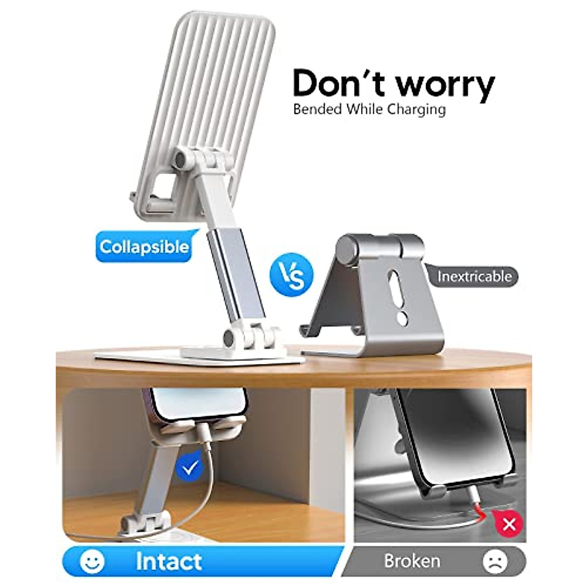 KEUASX Foldable Cell Phone Stand for Desk,Adjustable Mobile Rotatable Phone Holder for Office,Portable iPhone Stands Thick Case Friendly Compatible with iPhone 14/13/12Pro Max, Google Pixel