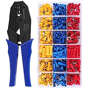 Knoweasy Wire Terminals Crimping Tool Kit, AWG20-10 Insulated Ratcheting Crimper with 700PCS Assorted Butt, Bullet, Spade, Fork and Ring Crimp Terminals Connectors