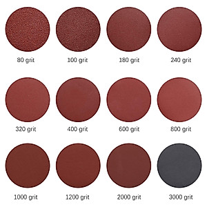 Miady 2-Inch Sanding Discs with 1 pc 2 Inch Drill Shank Backing Pad, 80/100/180/240/320/400/600/800/1000/1200/2000/3000 Assorted Grits-Pack of 120