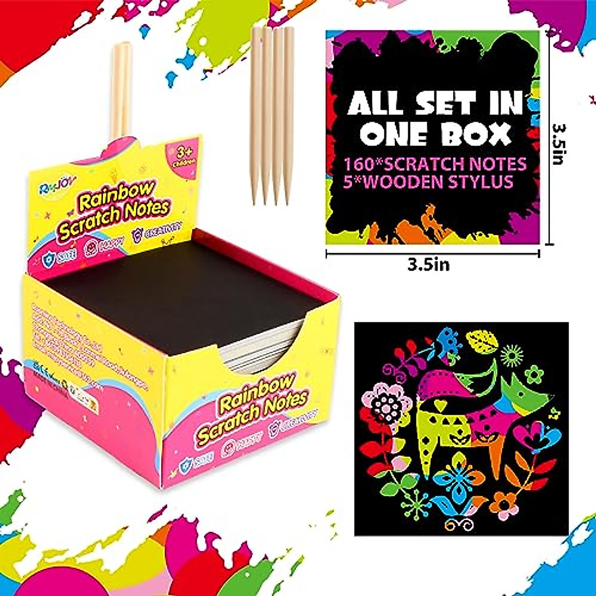 RMJOY Scratch Art Mini Notes: 160 Rainbow Scratch Paper Card Craft Magic Pad Kit Birthday Gift Toy for Kids Fun Art and Craft Bulk Set for Girl Boy Party Favor Stocking Stuffer Halloween Christmas