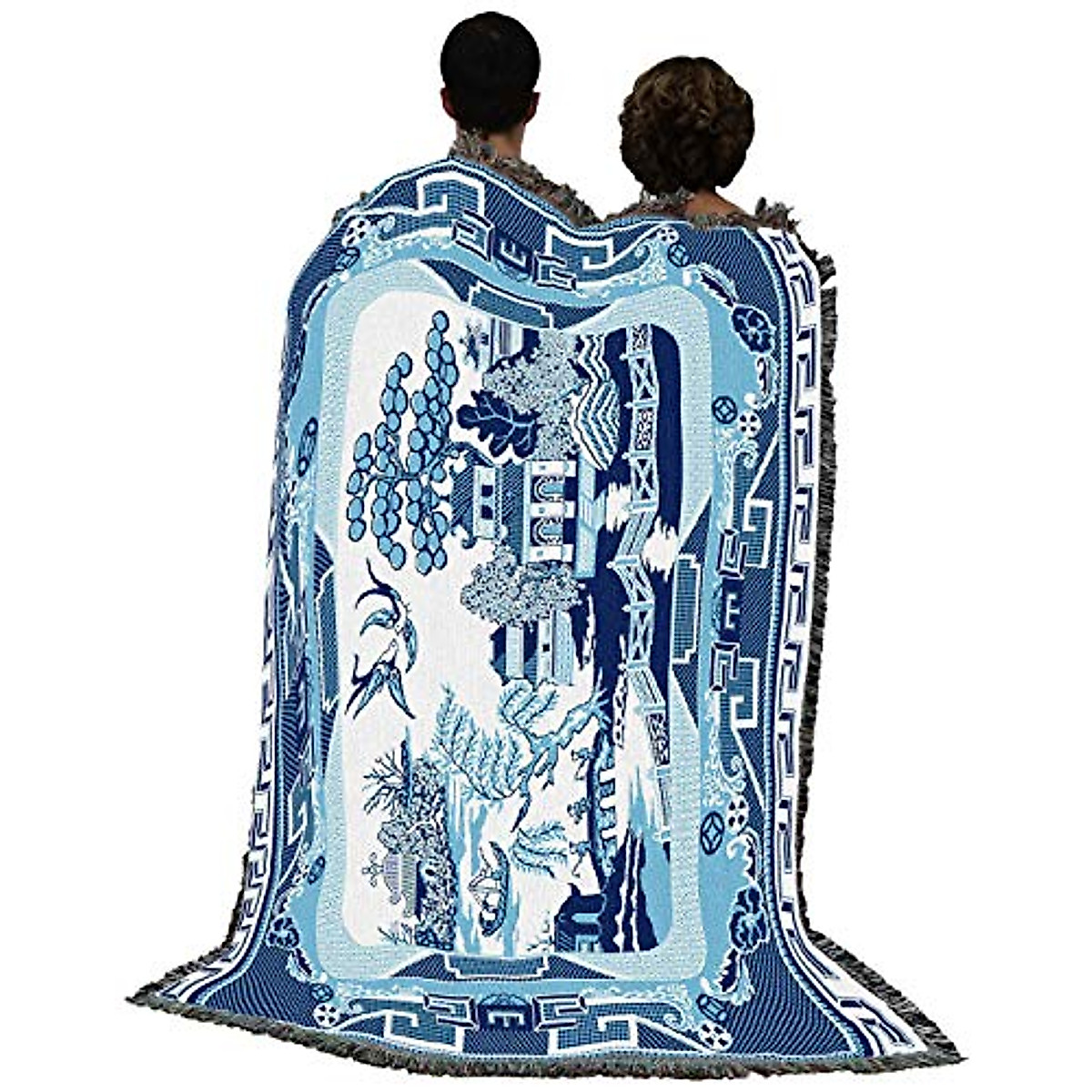 Pure Country Weavers Blue Willow Blanket - Asian Gift Tapestry Throw Woven from Cotton - Made in The USA (72x54)