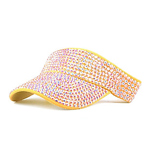 Gudessly Shiny Rhinestones Sport Sun Visor Adjustable Summer Cap Visor Caps for Women Men Yellow