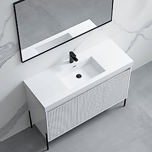 Dowell 48" Inch White Bathroom Vanity with Single Gel/Resin White Sink Combo, Modern Bathroom Cabinet with Soft-Close Door, Freestanding Bathroom Vanity Set - 002 Series [Assembly Required]