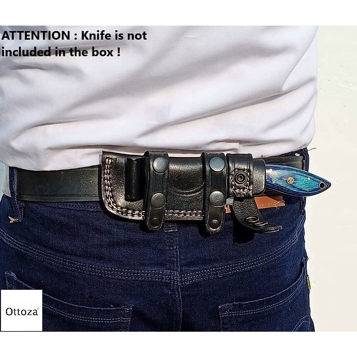 Ottoza Handmade Small Knife Sheath - Leather Knife Sheath RIGHT HAND Bushcraft Knife Sheath - Hunting Knife Sheath - Survival Knife Sheath - Horizontal Carry Black TOP GRAIN LEATHER No:173