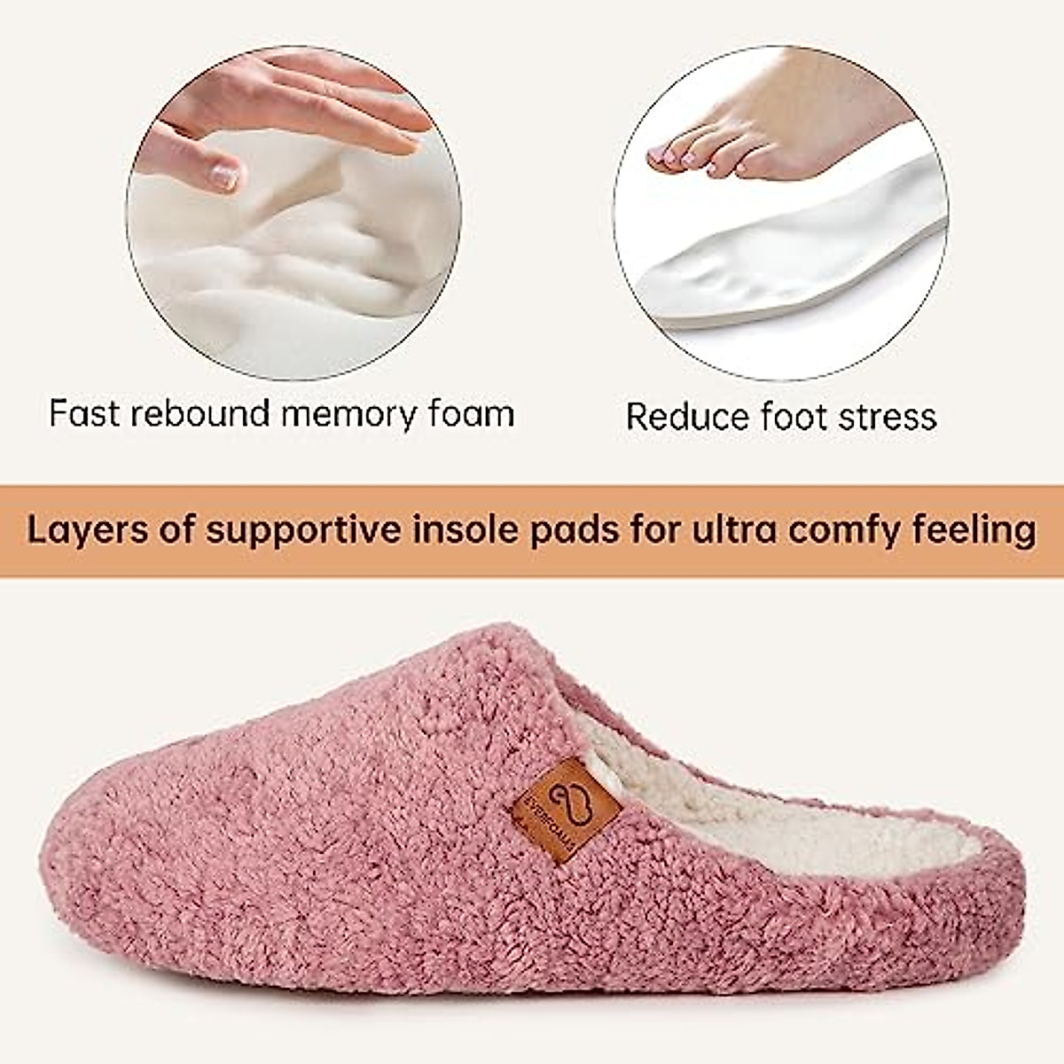 EverFoams Womens Slip On Home Slippers Soft Memory Foam House Slippers for Ladies Indoor (7-8, Pink)