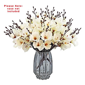 MINYULUA 6pc Artificial Magnolia Flower Silk Flowers Branches Faux Flower Bouquet for Home Wedding Decoration,Home Decor Party Garden Office (White)