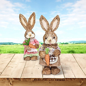 Ewer Easter Simulation Rabbit, Cartoon Dressed Rabbit Ornament with Carrot, Artificial Simulation Foam Rabbit for Easter Decor Garden Party Home Decorations Photography Props X8APV29X1410GHW