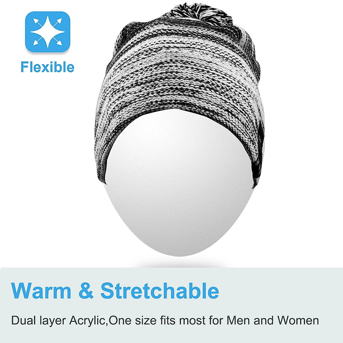 Rotibox Wireless Bluetooth Beanie Hat Pom Pom Headphone Headset Music Audio Cap for Women Men with Speaker & Mic Hand-Free Outdoor Sports Present Compatible with iPhone Samsung Cell Phones, Black