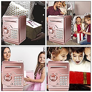 Money Bank,Samate Cartoon Electronic ATM Password Piggy Banks New Great Gift Toy for Children Kids Can Auto Scroll Paper Money for Children Fun Toy (Rose Gold)