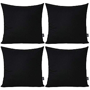 4-Pack 100% Cotton Comfortable Solid Decorative Throw Pillow Case,Thmyo Square Cushion Cover Pillowcase Sublimation Blank Pillow Covers Christmas DIY Throw Pillowcase for Sofa(18x18inch/45x45cm,Black)