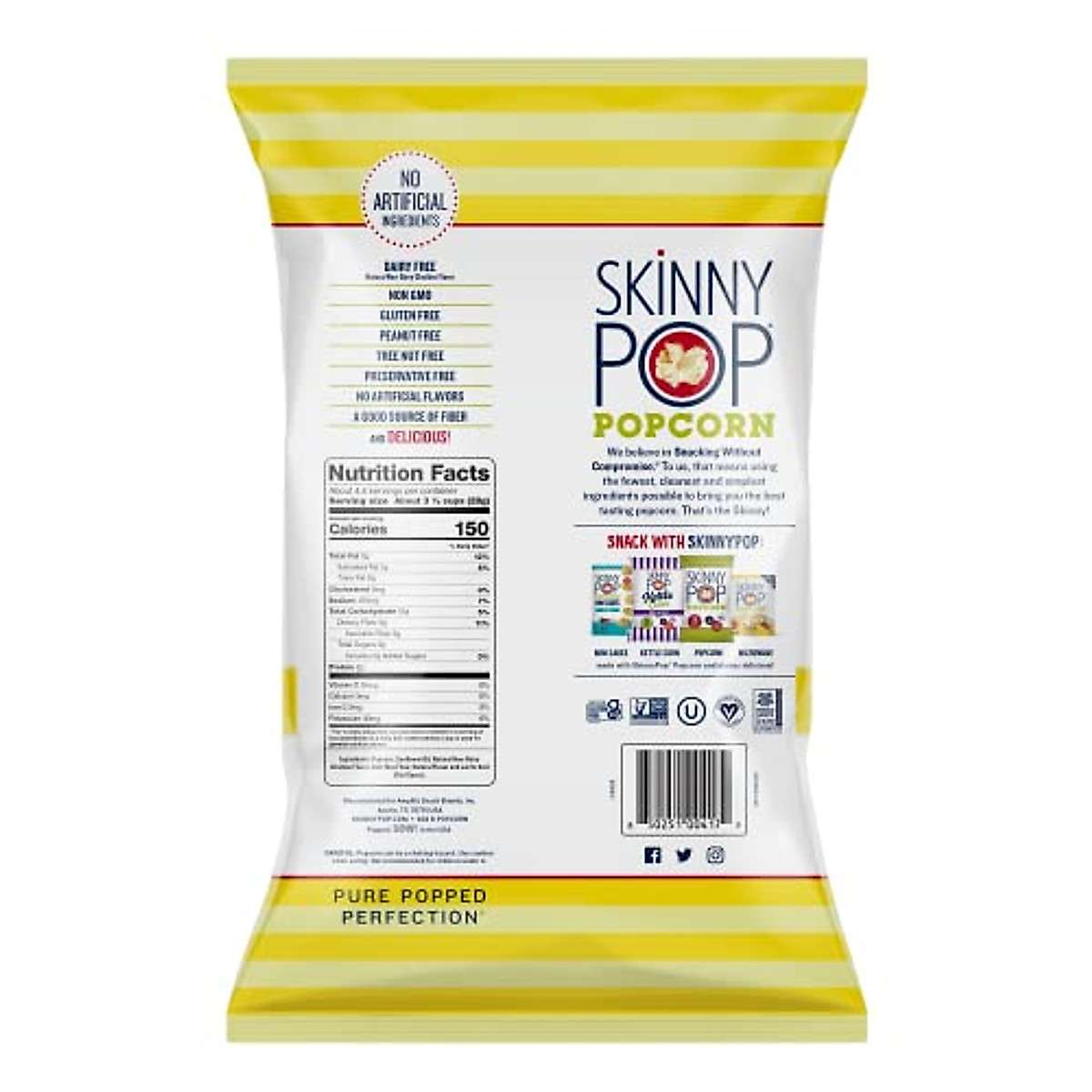 SkinnyPop White Cheddar Popcorn, Skinny Pop, Healthy Popcorn Snacks, Halloween Snacks for Kids, Gluten Free, 4.4oz Grocery Sized Bag
