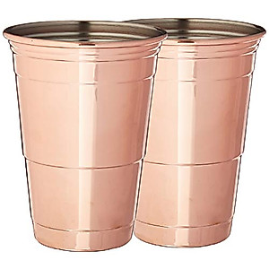 Silver One Stainless Steel Copper Finish Tumbler Shape Cocktail Moscow Mule Mug, 20 oz., Two Pack