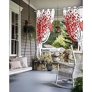 Waterproof Outdoor Curtains for Patio, Valentine's Day Lovers under Love Tree Balloons Weatherproof Privacy Outdoor Drapes, Grommet Top Outside Curtains for Gazebo Porch Pergola Cabana, 52x108 Inch