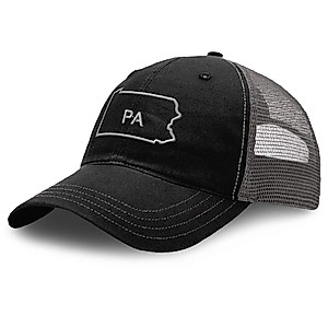 Baseball Cap Pennsylvania State Map Pa Embroidery Cotton Soft Mesh Cap Snapback Black Charcoal Design Only