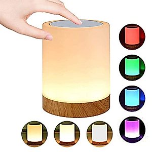 ROYFACC Night Light Touch Sensor Lamp Bedside Table Lamp for Kids Bedroom Rechargeable Dimmable Warm White Light + RGB Color Changing