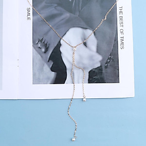 Yheakne Boho Pearl Back Chain Necklace Gold Layered Backdrop Necklace Body Chain Pearl Bridal Back Drop Chain Summer Beach Body Jewelry for Women Gifts (Gold)