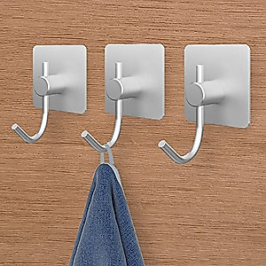VAEHOLD Adhesive Wall Hooks, Heavy Duty Sticky Holder Waterproof Aluminum Towel Hooks for Hanging Coat, Hat, Towel, Key, Clothes, Closet Hook Wall Mount for Kitchen, Bathroom, Office (12, Silver)