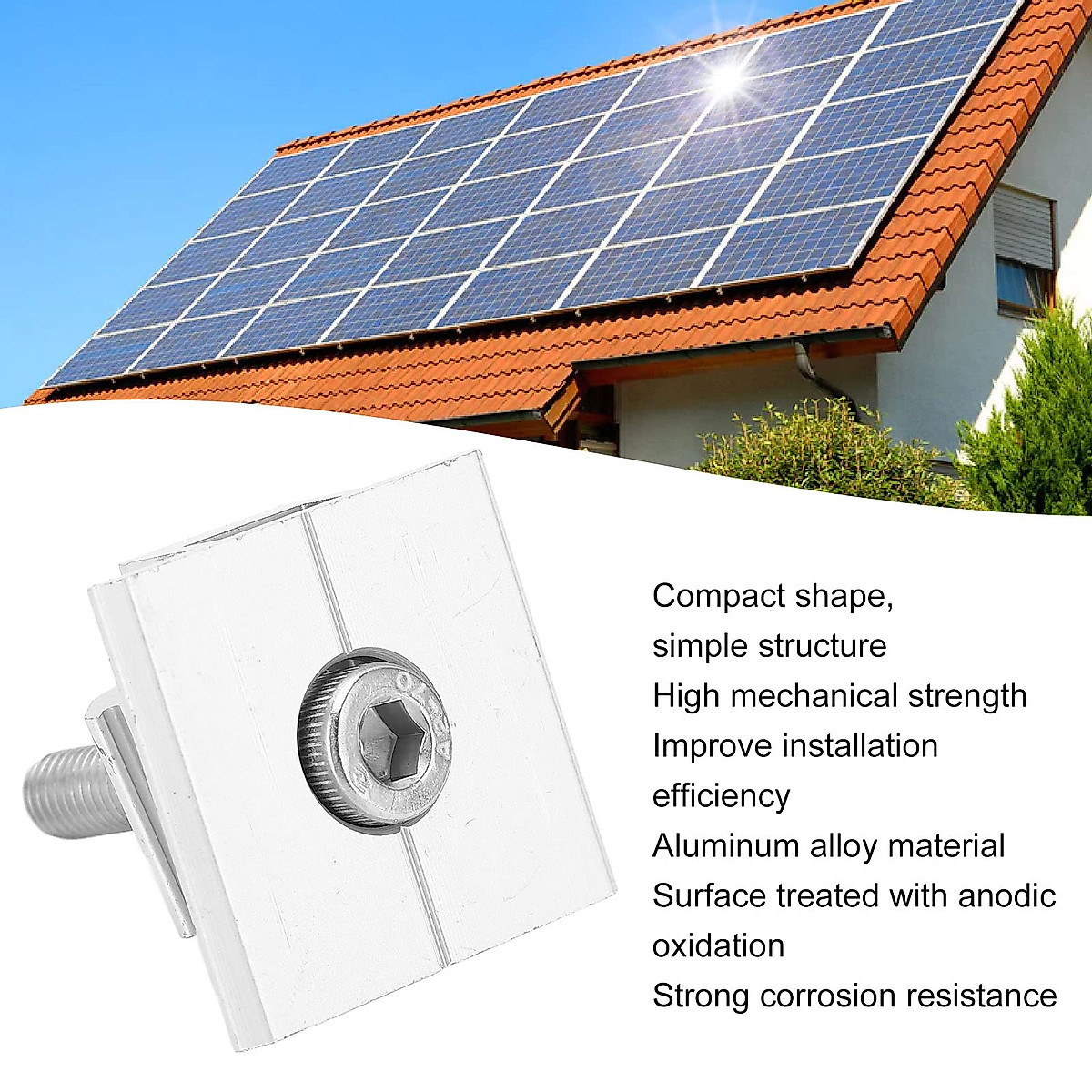 Solar Panel Mount Mid Clamps, 10Pcs Aluminum Alloy Solar Panel Mid Clamps Waterproof Mount Solar Panel Mounting Bracket Solar Panel Accessories