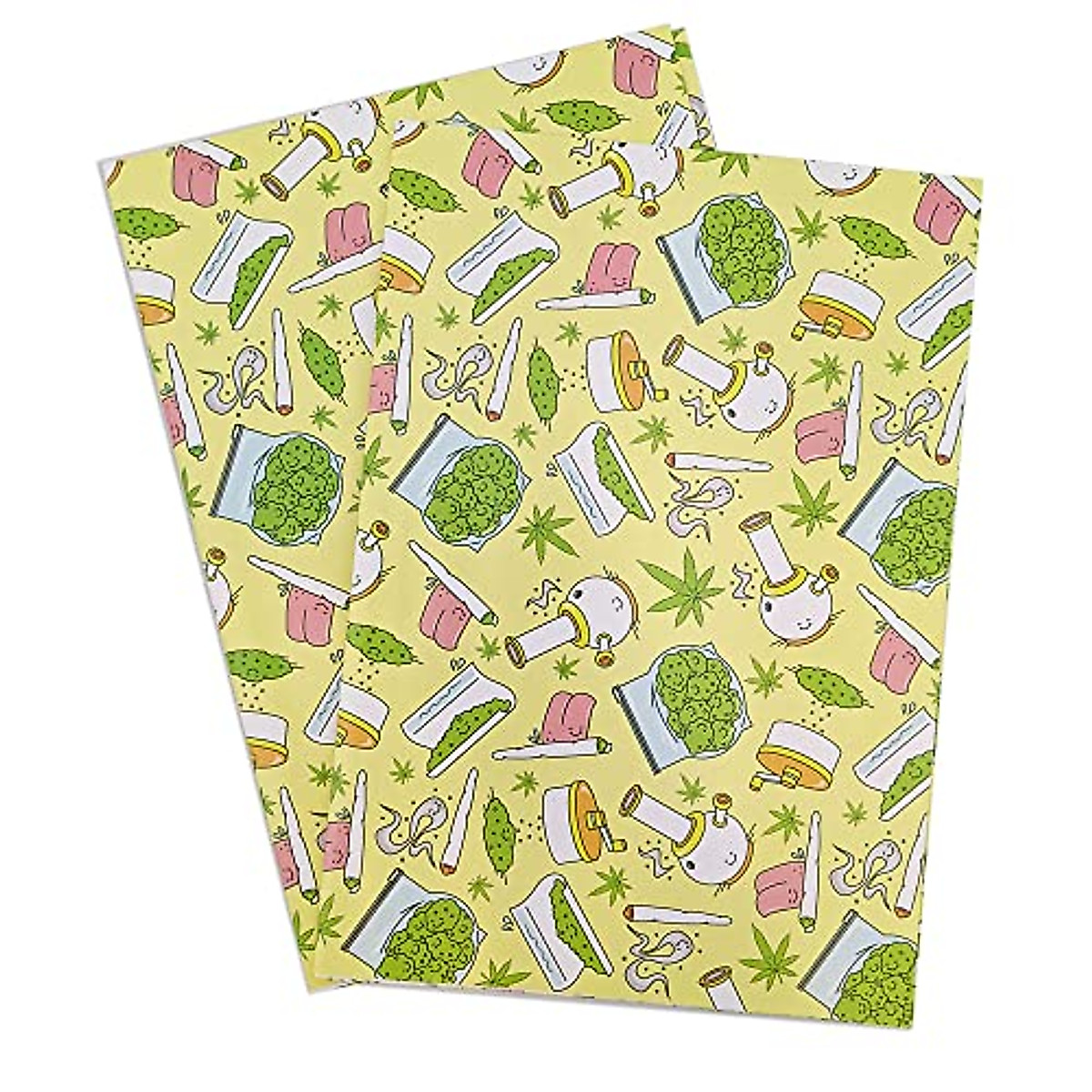 Green Card Greetings Gift Wrapping Paper Sheet, Colorful Hemp Theme, Pipe, Joint Pattern, 2 Sheets - 15 sq. ft. total