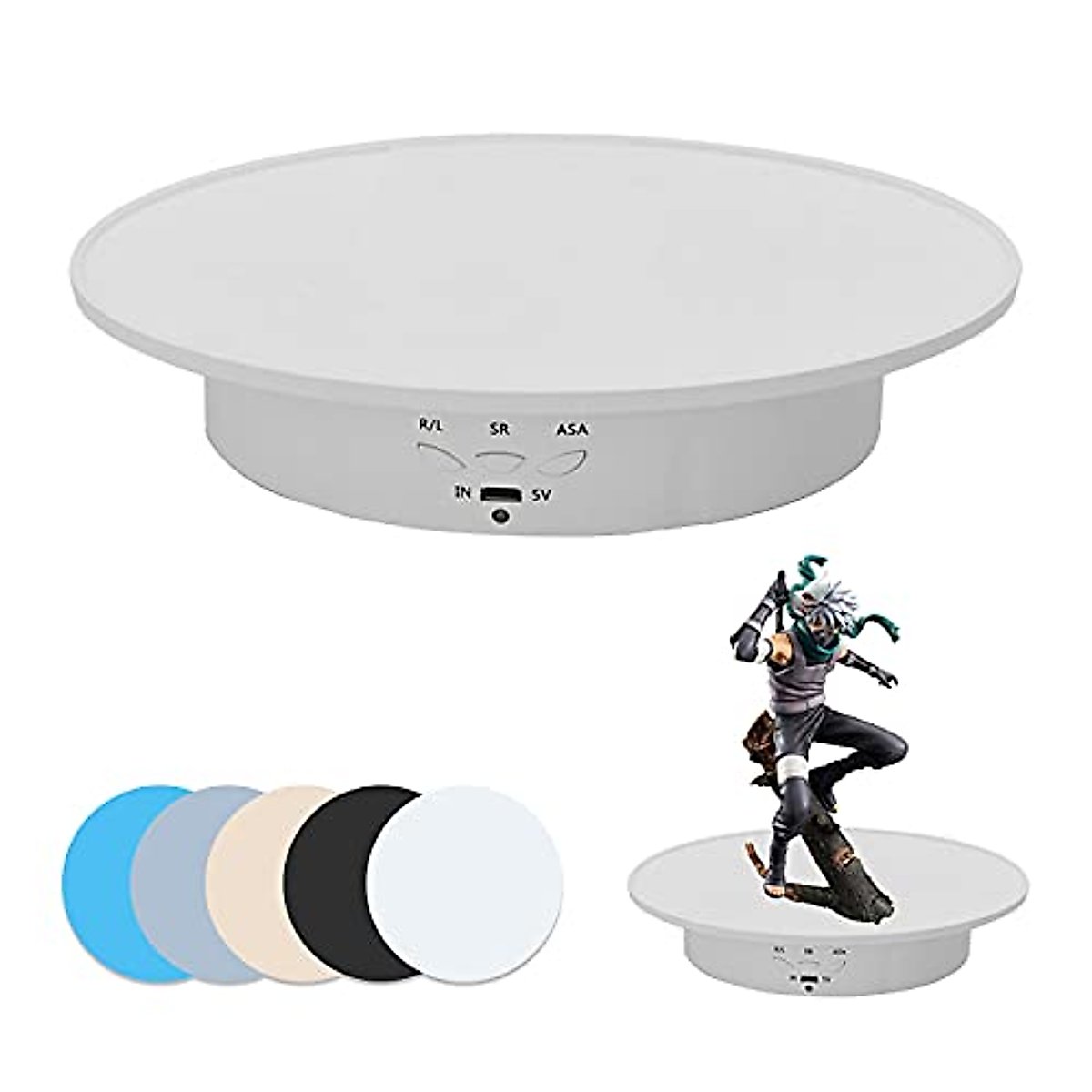 JAYEGT Motorized Rotating Display Stand, 7.87inch /17.6lbs Load, 360 Degree Electric Rotating Turntable for Photography Products, Jewelry, 3D Model,with 5 Colors Backgrounds - White