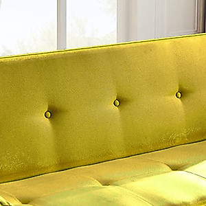 MWrouqfur Modern Fabric Sofa Bed Futon,Convertible Sleeper Loveseat with 2 Pillows and Armrests,75" Folding Recliner Couch Bed with Solid Wood Legs for Living Room Apartments Office (Yellow)