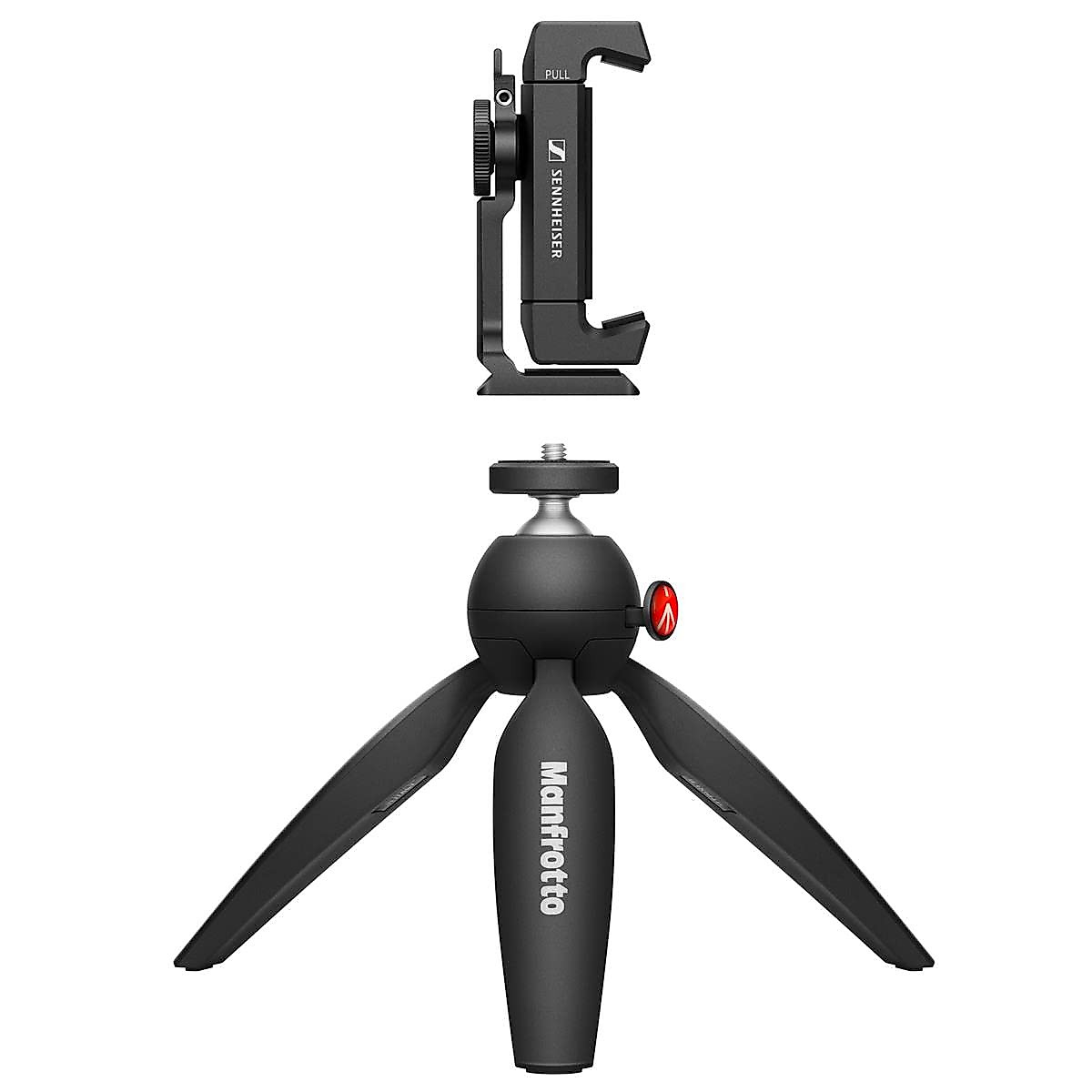 SENNHEISER Professional MKE 400 + Mobile Kit, Directional On-Camera Microphone with Smartphone Clamp & Manfrotto PIXI Mini Tripod, 509257, Auxiliary,Black