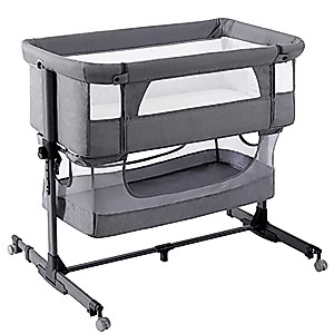 nordmiex 3 in 1 Baby Crib Bedside Crib,Baby Bassinet,Adjustable Portable Bed for Infant/Baby,Deep Grey