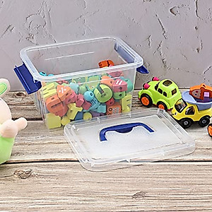 Jandson 3.5 Liter Clear Storage Bin, Latching Box Container with Blue Handle, 6 Packs