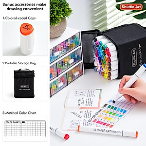 Shuttle Art Alcohol Markers Brush Tip, Dual Tip Brush & Chisel Tip Art Marker Set, 50 Colors plus 1 Blender Permanent Marker Pens with Case Perfect for Illustration Students Adults Coloring