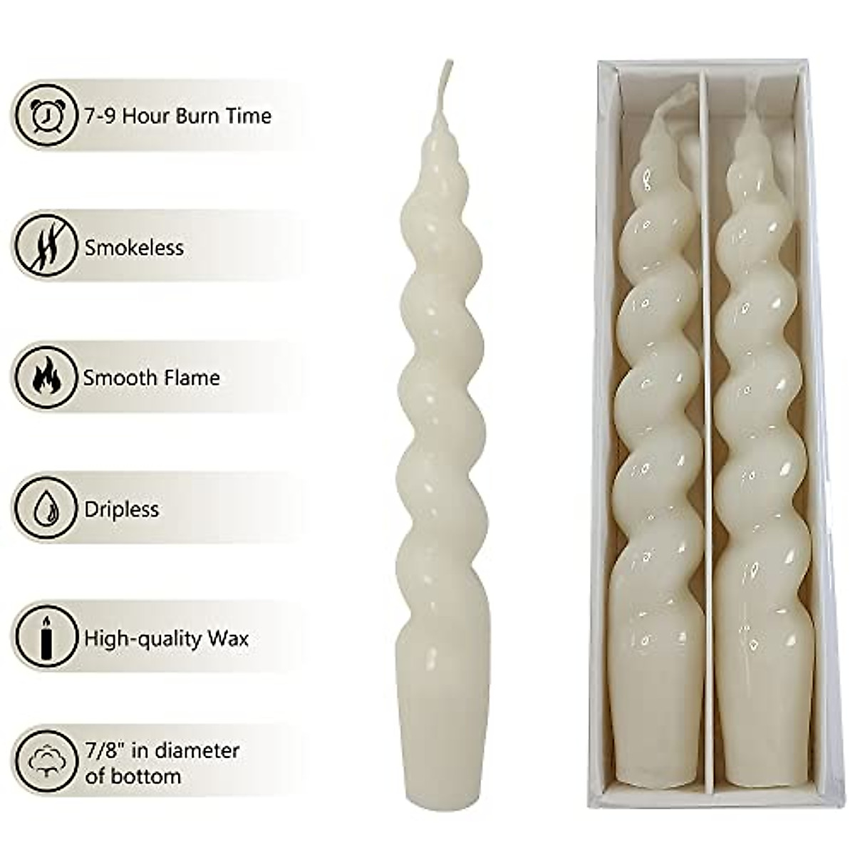 Gedengni Spiral Taper Dinner Candles Conical Stick Candles H 19 cm for Holiday Wedding Party,Beige