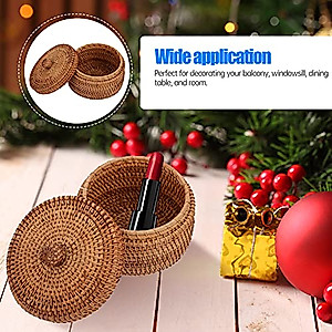 EXCEART Small Round Basket Round gift baskets empty Wicker Basket with Lid Fruit Basket Bowls Rattan Woven Storage Baskets Desktop Organizer for Home small basket Office waste basket Snacks Arranger