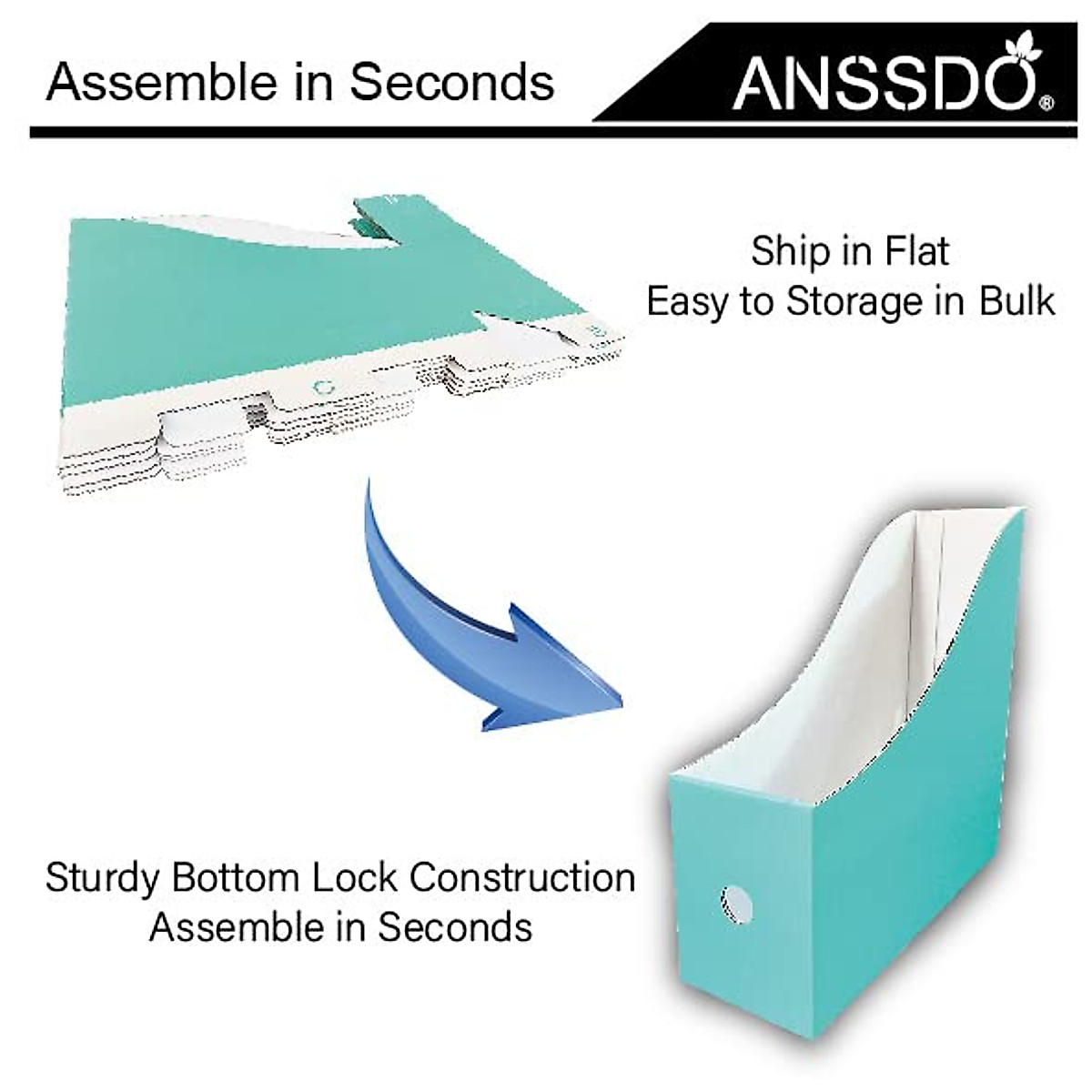 ANSSDO 12 Pack Teal Cardboard Magazine Holders, Premium Magazine File Holder for Desk, Foldable Large Volume Magazine File Organizer as Book Bins or Folder Holder for Office or School…