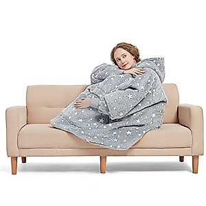 Wearable Blanket Hoodie Lengthened Oversized Sweatshirt for Adult, All Patterns Flannel Sherpa Blanket with 3 Pockets Mothers Day Gifts Glow in the Dark Star